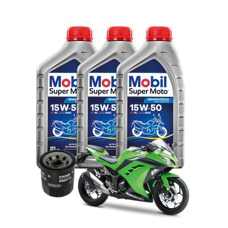 Troca Óleo Filtro Kawasaki Ninja 300 Kit Mobil 15w50 + Fram 6017a ...