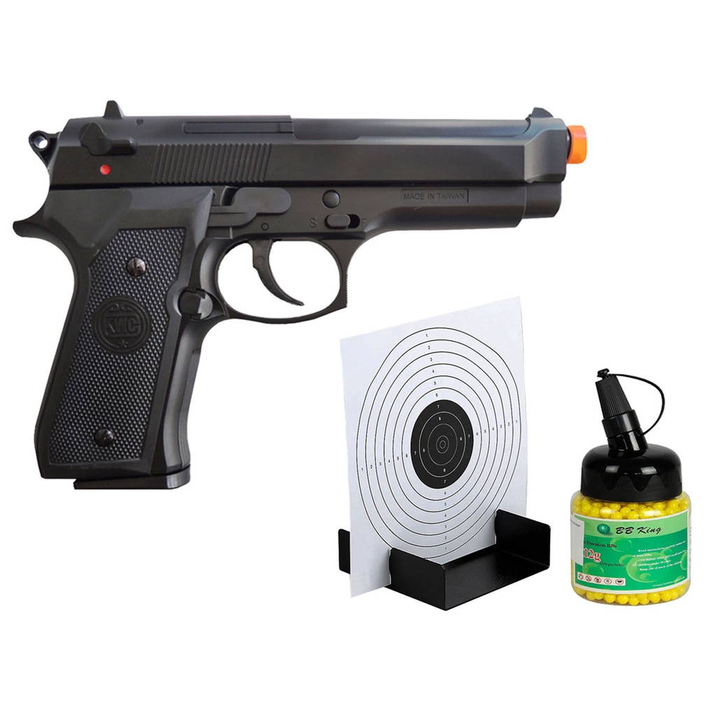 Pistola Airsoft Spring M92 PT92 KWC 6mm, BBs 0.12g 1000un, Base Alvo e 100 Alvos | Shopee Brasil