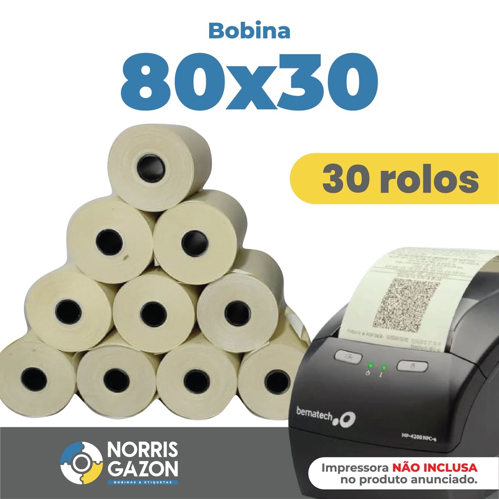 30 Bobinas Térmica 80mm 80x30 Bobina Cupom Impressora Pdv - Escorrega o ...