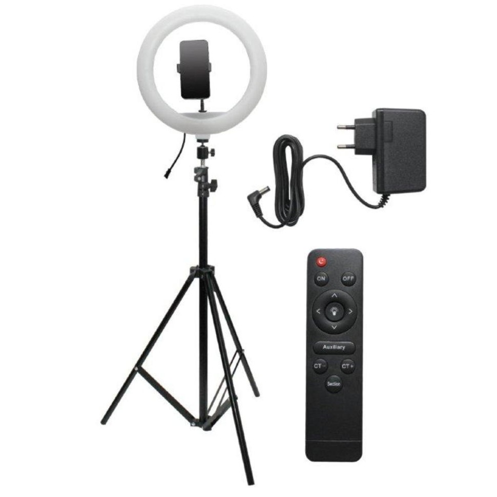 Ring Light com Tripé 2,1+ fonte tomada + suporte para celular+controle iluminador - 14 polegadas ...