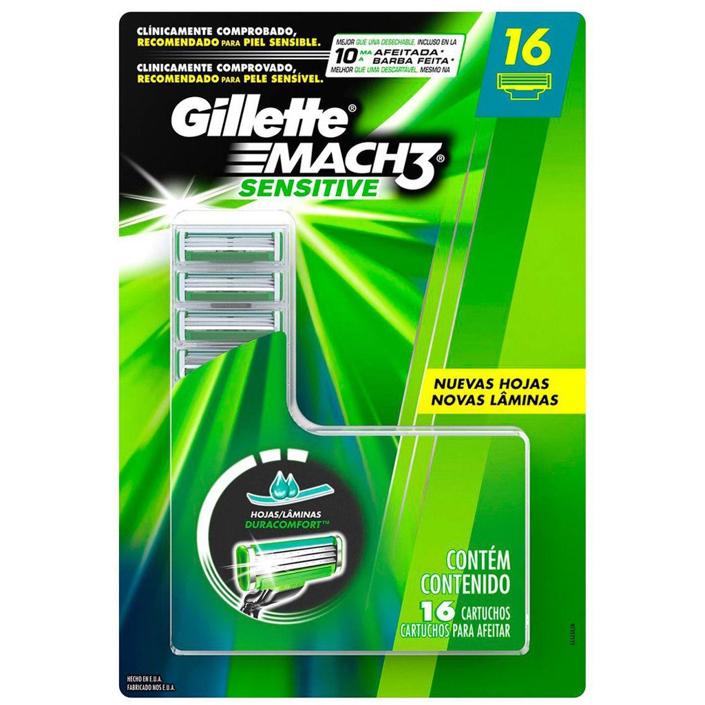 CARGA GILLETTE MACH3 SENSITIVE MACH 3 GILLETTE COM 16 UNIDADES | Shopee ...