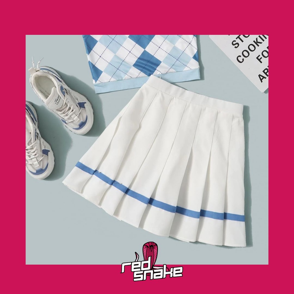 Saia Colegial Pregueada Cintura Alta Cosplay Branca Com Listra Kpop ...