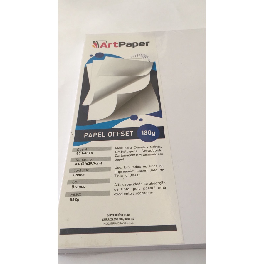 Papel OPALINA (Offset) Artpaper - 180g - A4 - 50 unid. | Shopee Brasil