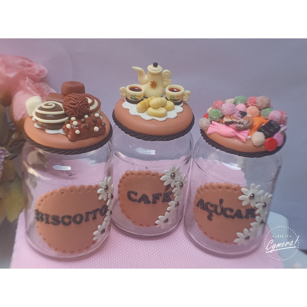 Kit 3 Potes de biscuit , em cores variadas ideal para o cantinho do ...