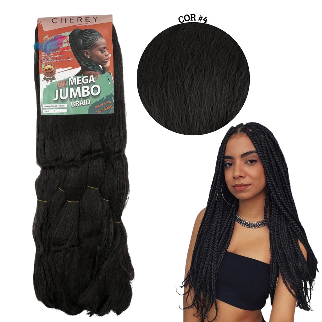 Cabelo Super Mega Jumbo Box Braid 405 gramas Cherey Ultra Frizado ...