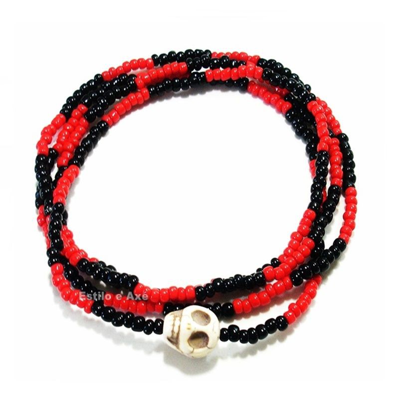 Guia Colar de Exu Caveira Preta E Vermelha com Firma Caveira Branca ...