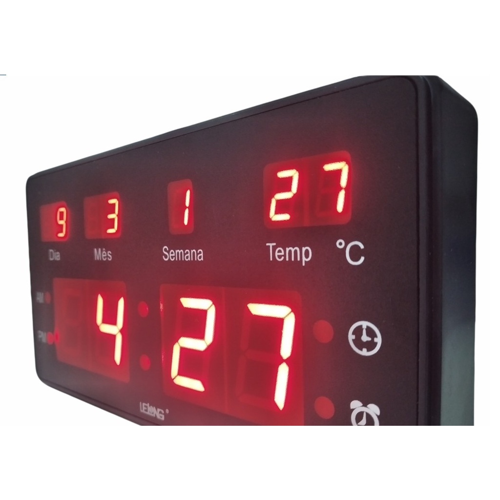 Relógio De Mesa E Parede Com Calendário Temp Am/pm Alarme | Shopee Brasil