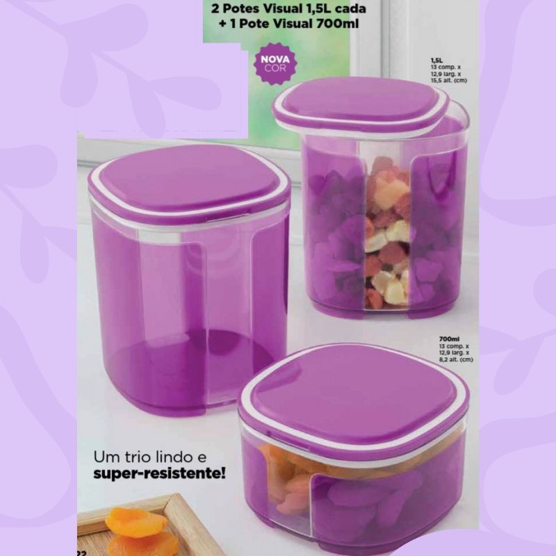 Tupperware 2 Pote Visual 1,5 lts + 1 Pote Visual 700 ml | Shopee Brasil