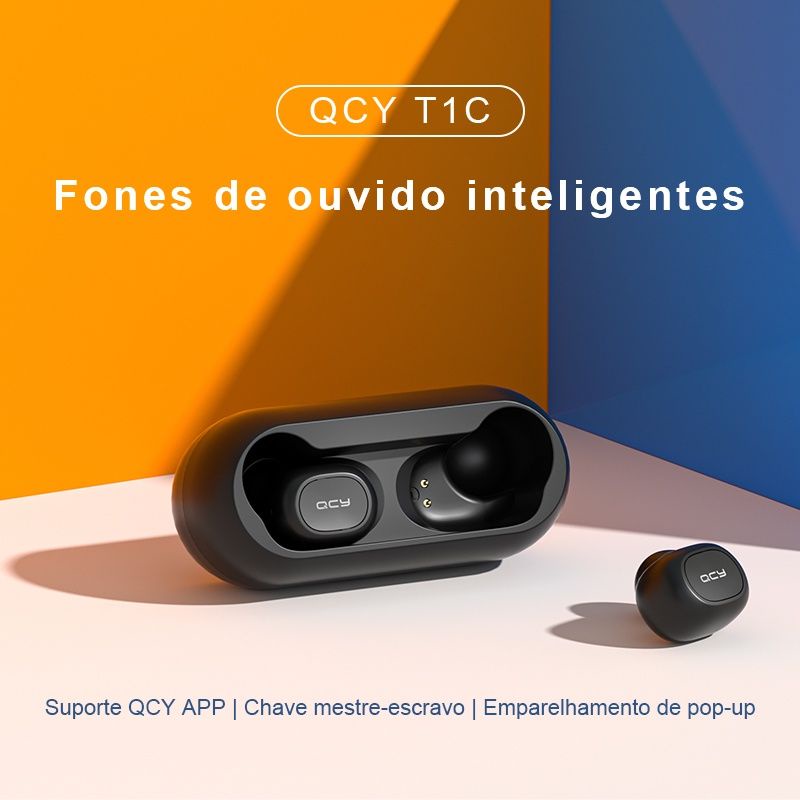 Fone de ouvido QCY T1C TWS, original, bluetooth, fones de ouvido estéreo! | Shopee Brasil