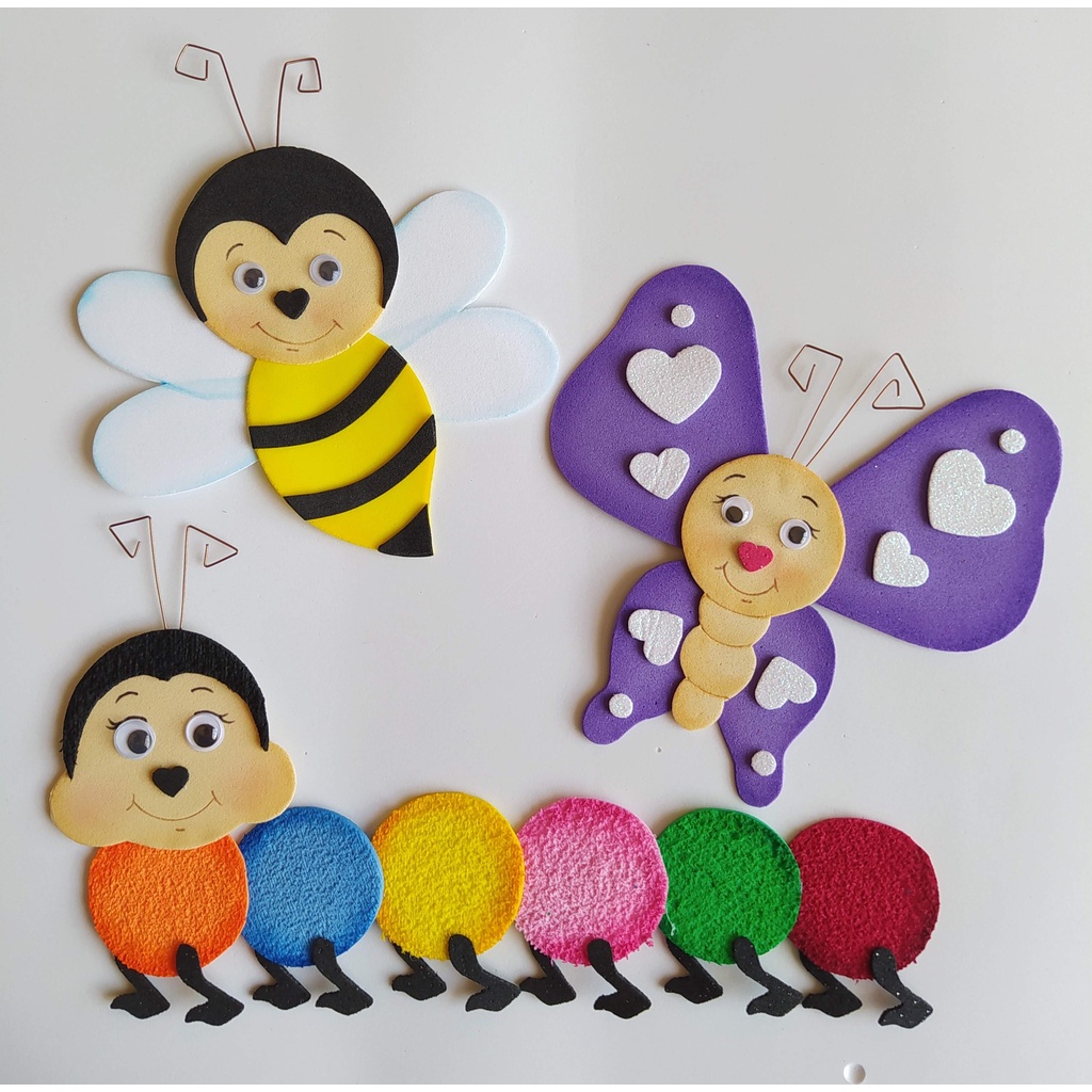 KIT com 6 UNIDADES - Aplique em EVA Bichos de jardim 01 no de tamanho ...