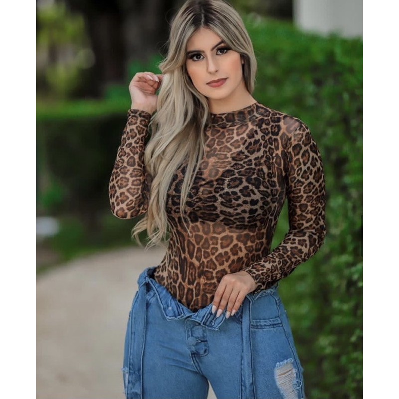 Body Tule Animal Print / varias estampas manga comprida Tendencia ...