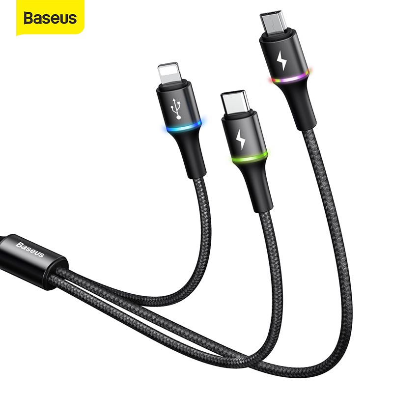 Baseus Cabo Usb De 3 Em 1 Com Iluminação Led 1,2 Metros / Micro Usb ...