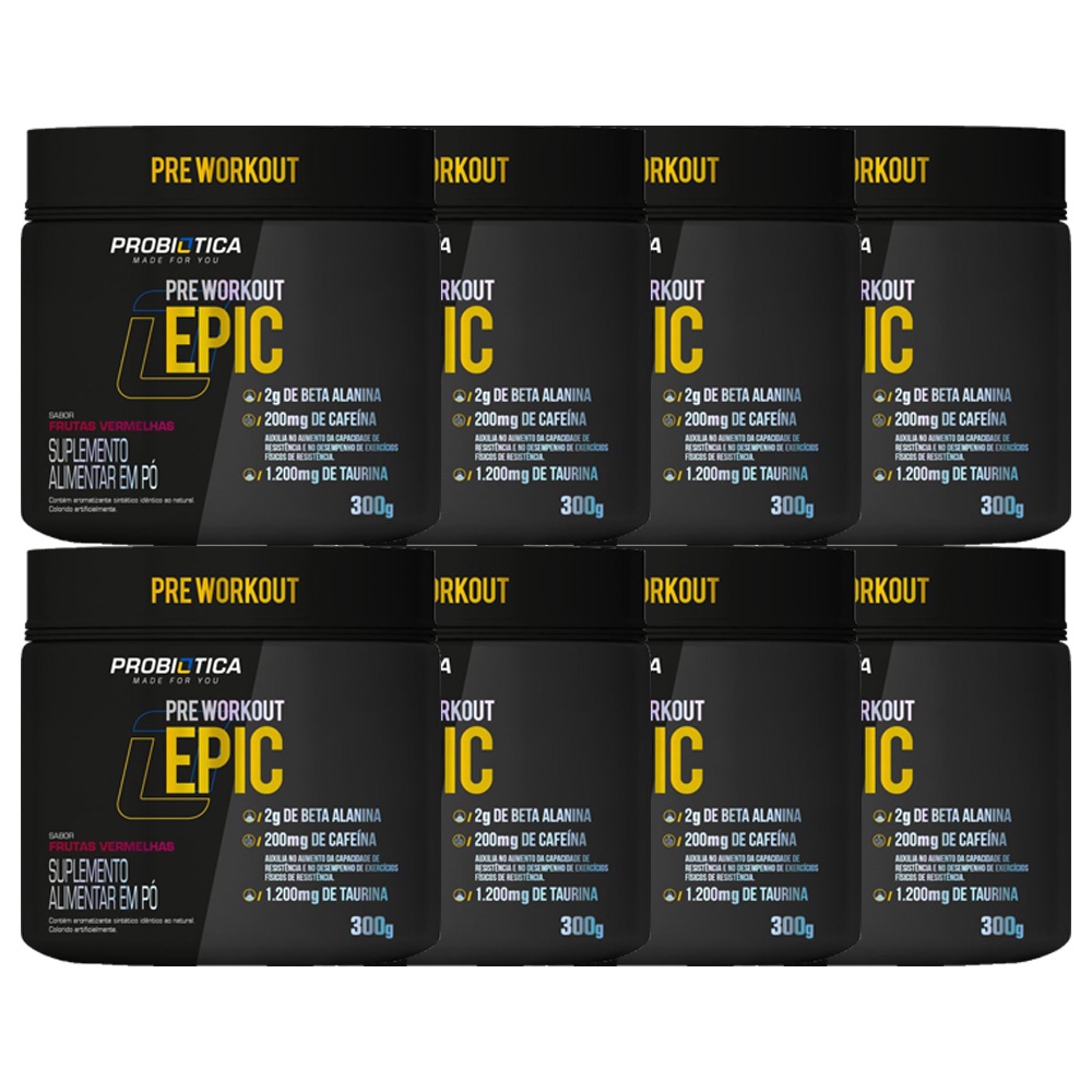 Kit 8 Pré Treino Epic 300g Pré Workout - Probiotica Lançamento | Shopee ...