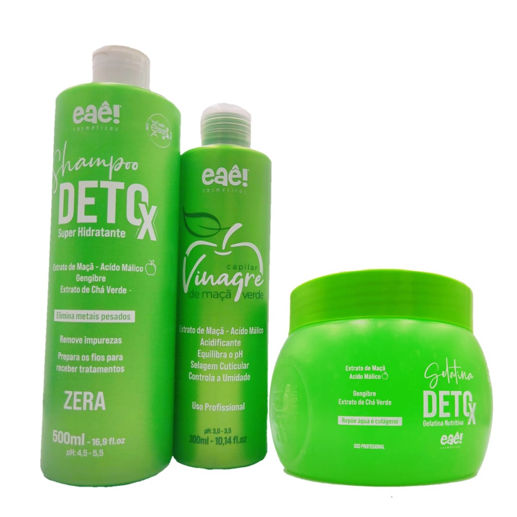 Kit Detox da Eaê - Shampoo + gelatina hidratante + vinagre de Maçã ...