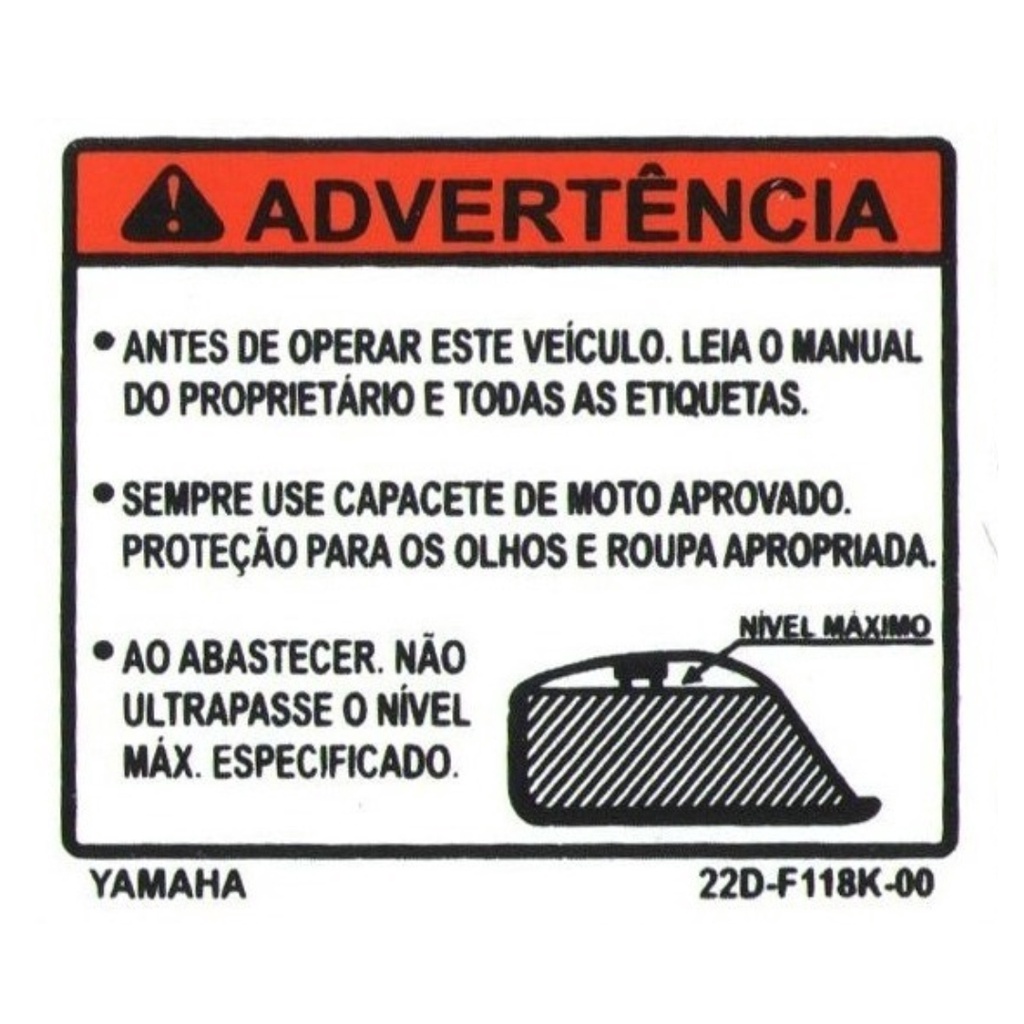 Adesivo Advertência Yamaha Xj6 Xt660 Etiqueta Tanque Precaução Tanque ...
