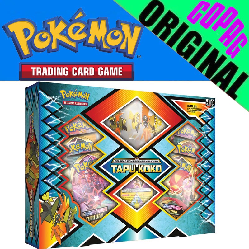 Box Pokémon Tapu Koko Com Miniatura e Broche Copag Cards Cartas ...