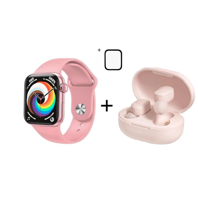 Relogio Inteligente SmartWatch HW19 rosa com 2 pulseiras mais fone ...