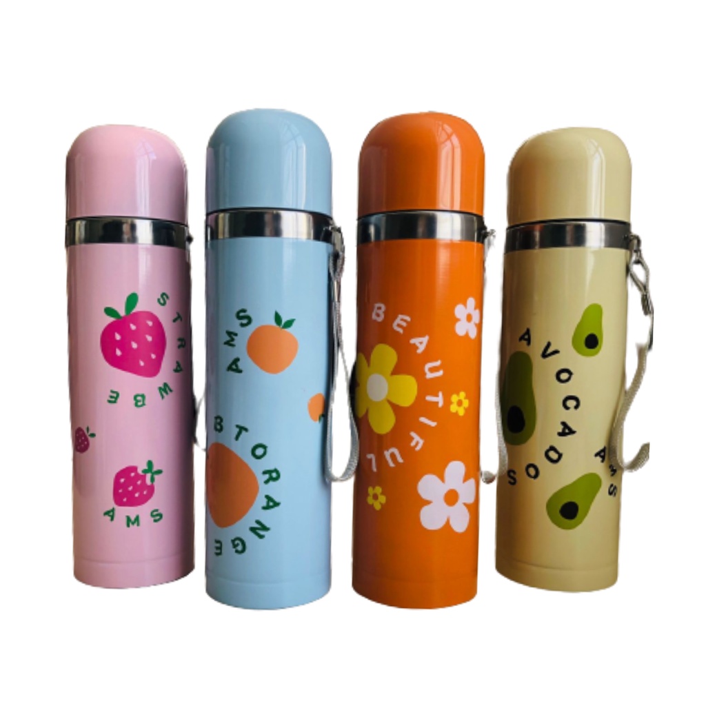Garrafa Térmica de Aço Inox Colorida com Desenhos e Copo Bebida Quente ...