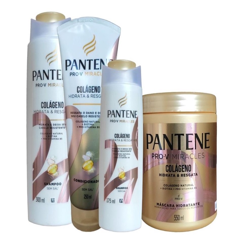 Linha Pantene Colageno Shampoo 300ml + 175ml + cond 250ml + mascara ...