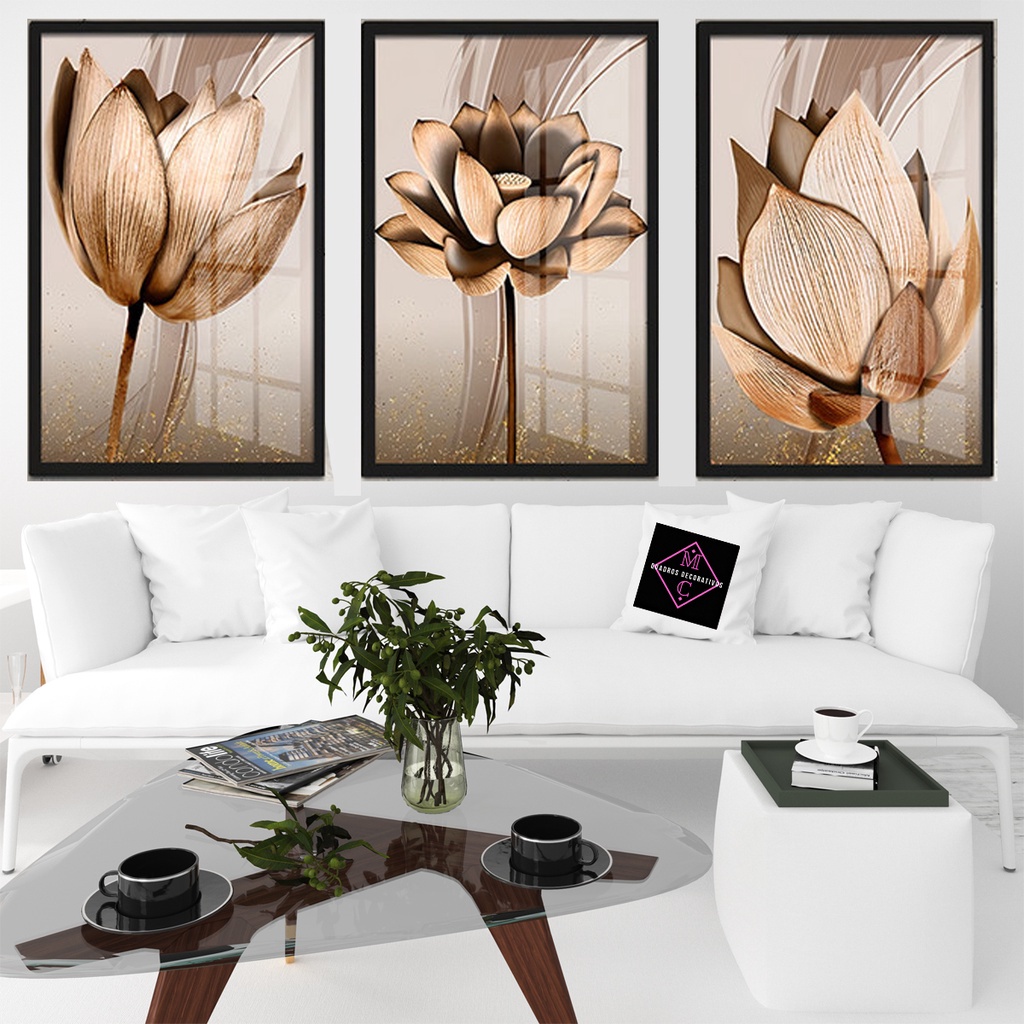 Kit 3 Peças Quadros Decorativos Mdf Flores Ton Cobre Gold Folhas ...