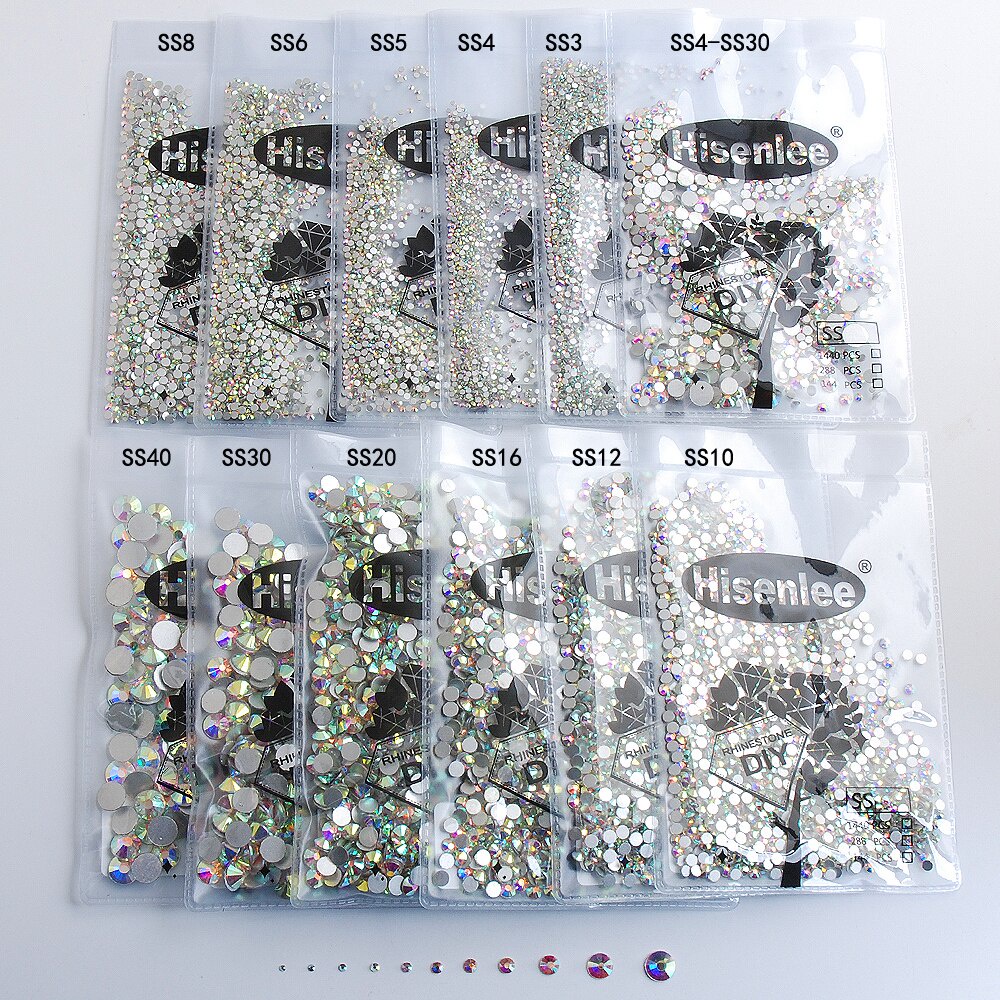 Crystal AB Non Hotfix Strass Rhinestones For Nail Art SS3-SS10 1440pcs ...