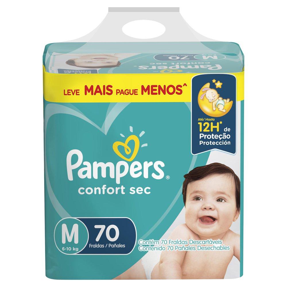 Fralda Pampers Confort Sec Pack Tamanho M com 70 unidades | Shopee Brasil