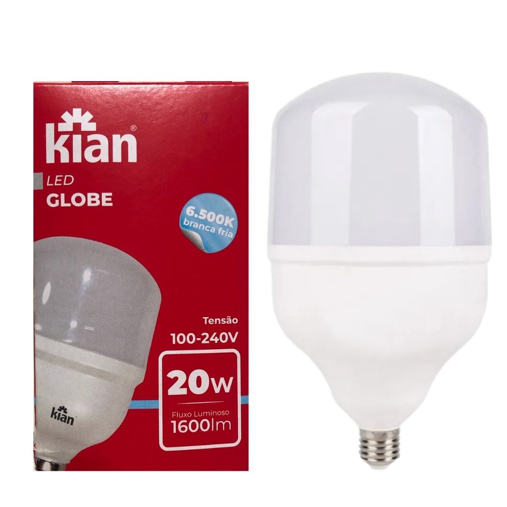 Lâmpada LED Globe 20w Economica Alta Potência Luz Branca Fria 6500k ...