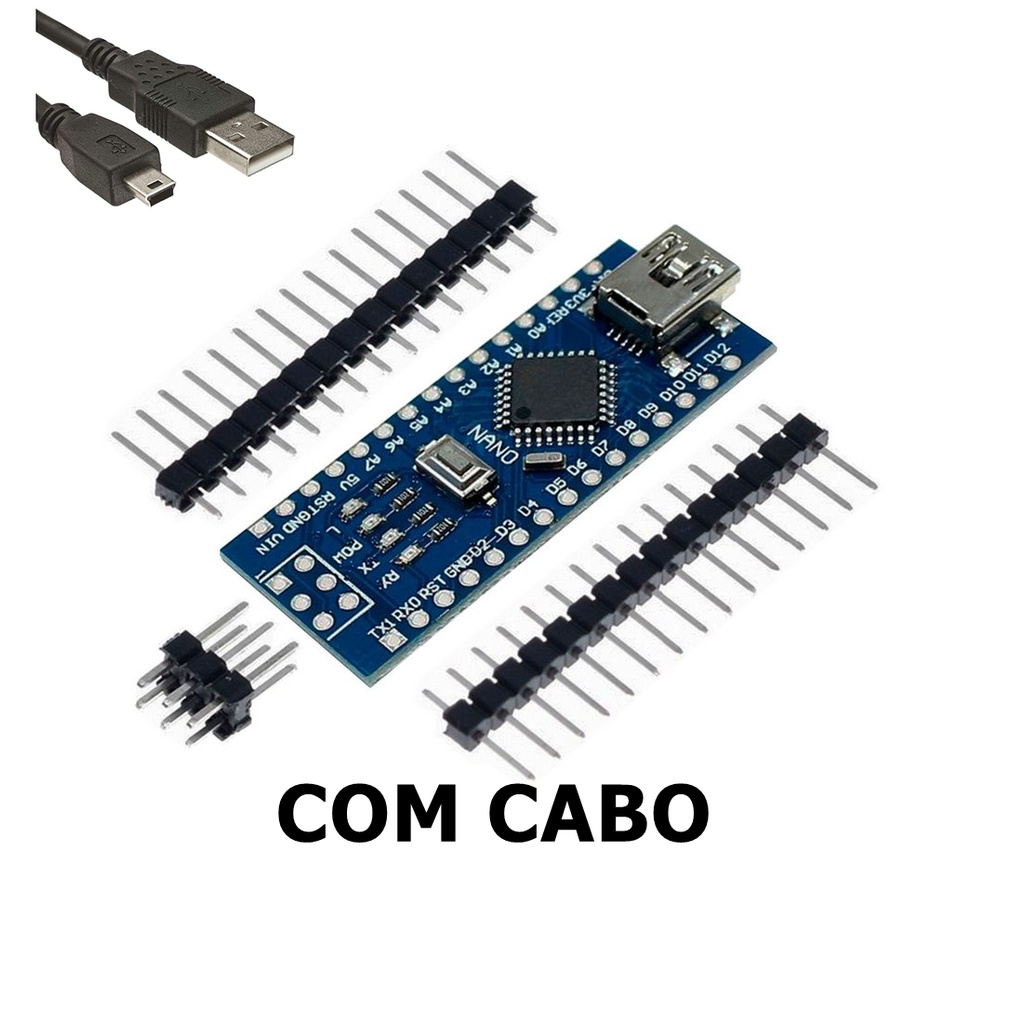 Placa Arduino Nano Com Conector V3 Pino Não Soldado + Cabo | Shopee Brasil