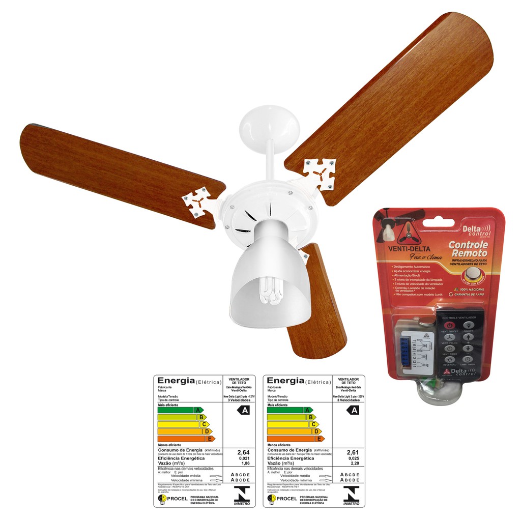Ventilador de Teto Super Delta 3 Pás Mogno Branco Com Controle Remoto ...