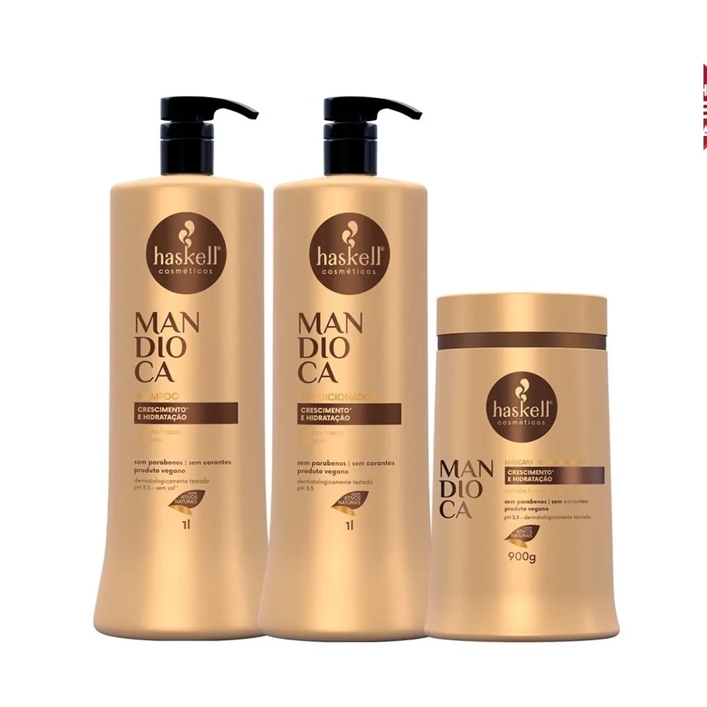 Kit Haskell Shampoo E Condicionador 1L Máscara 900g Mandioca | Shopee Brasil
