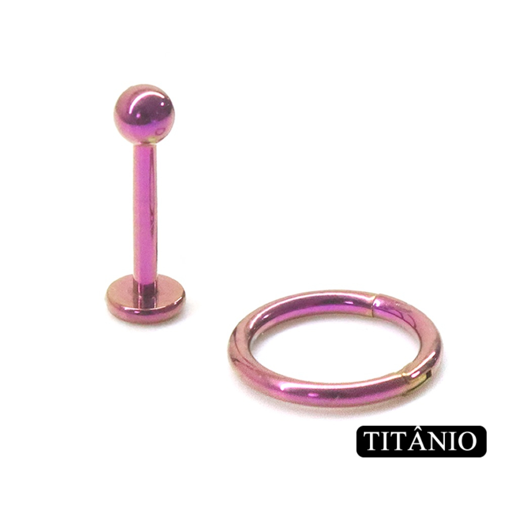 Kit 2 Piercing Labret Liso e Argola Click 100% Titânio Anodizada cor ...