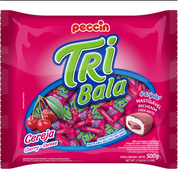 Bala Recheada Tri Bala Sabor Cereja / tribala - Peccin 500g ORIGINAL ...
