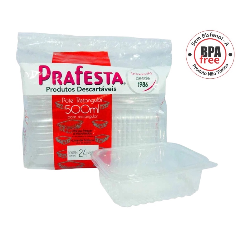 Pote Retangular com Tampa 500ml Prafesta c/ 24 unidades - Microondas/Freezer/Marmita Fit ...