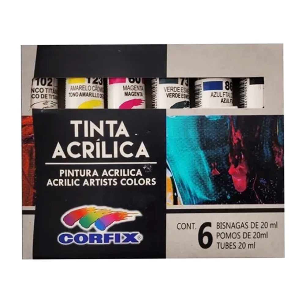 Estojo Tinta Acrilica 20 Ml 6 Cores Corfix | Shopee Brasil