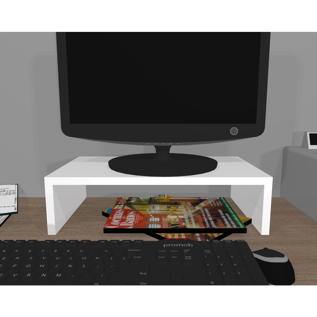 Suporte Base Para Monitor Notbook Tela PC Mesa Ergonômico MDF Branco ...