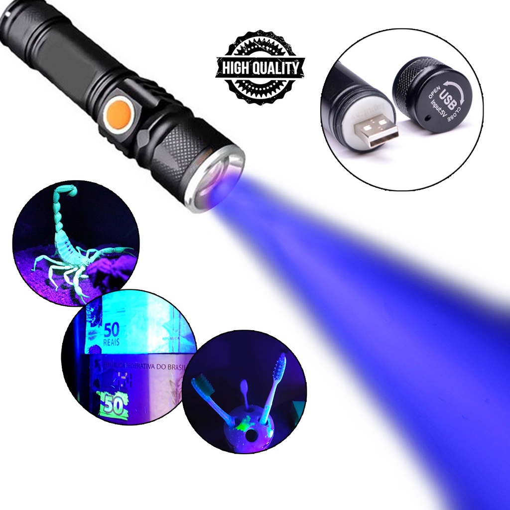 Lanterna Ultravioleta Recarregável USB Luz Negra UV Escorpião Potente | Shopee Brasil