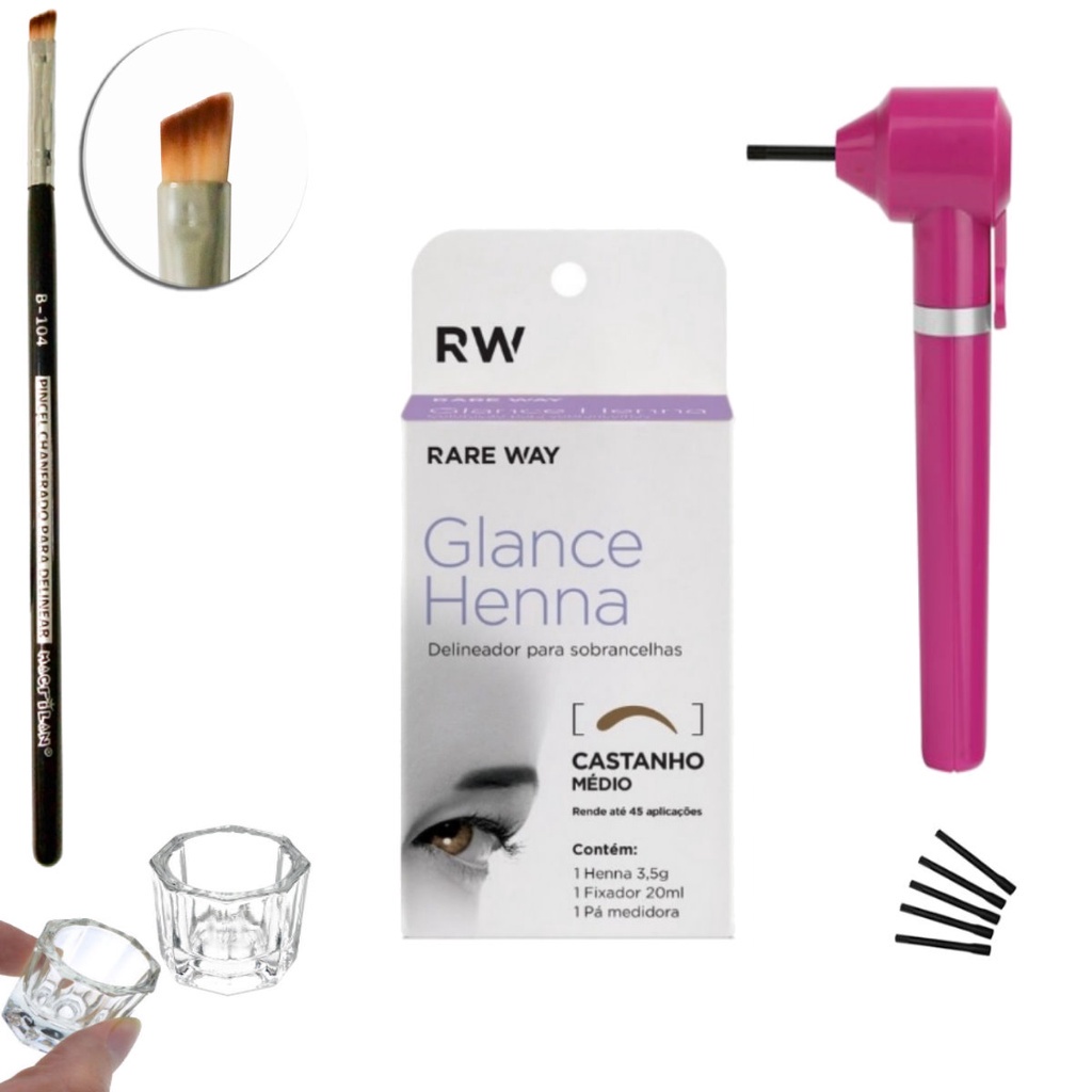 Kit rena de sobrancelha henna glance profissional Mini mixer pincel ...