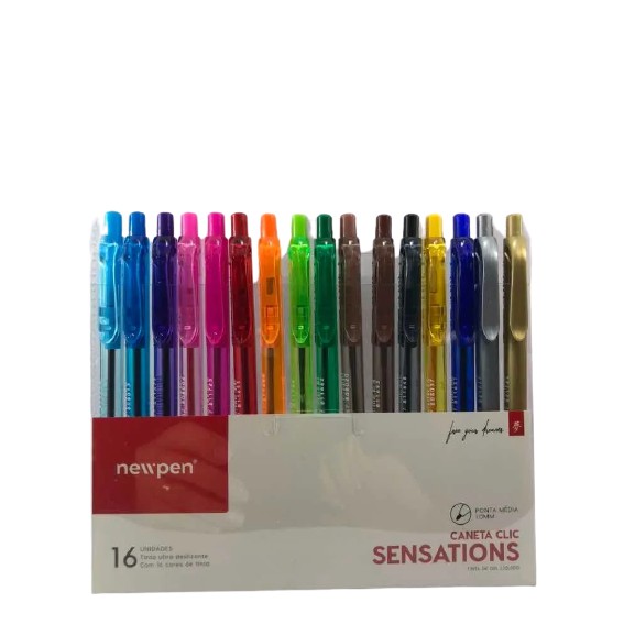 Caneta Clic Sensations Newpen com 16 unidades - com cores novas prata e dourada | Shopee Brasil