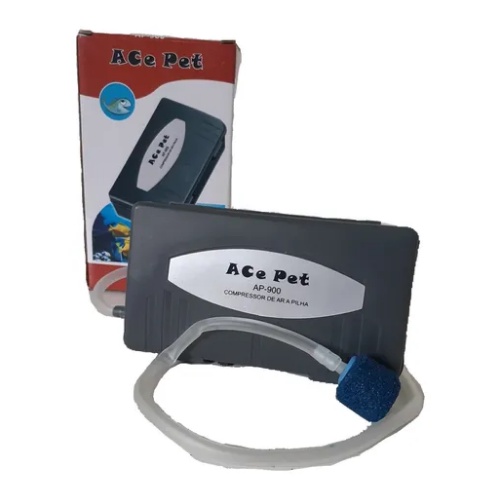kit Compressor De Ar A Pilha + 1m Mangueira + pedra porosa Para Aquario Ace Pet Ap-900 ...