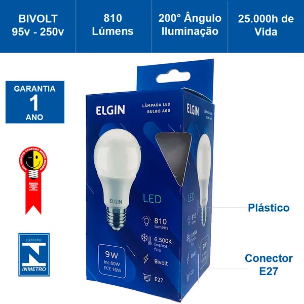 Kit 10 Lâmpadas Led 9w Bulbo Soquete E27 Bivolt ELGIN | Shopee Brasil