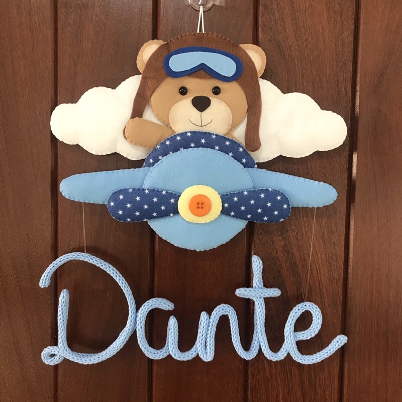 Enfeite De Porta Maternidade Em Feltro Urso Aviador Menino | Shopee Brasil