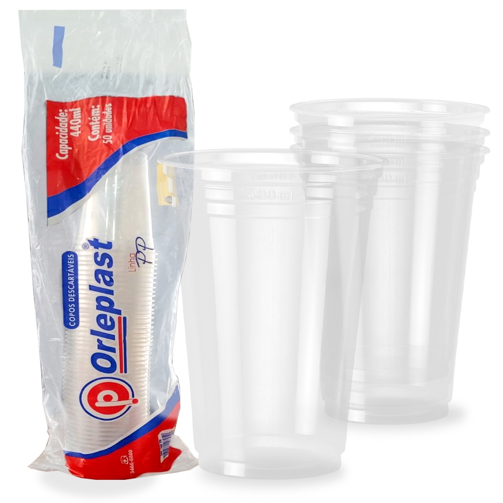 Copo Descartável Liso PP Resistente 440ml Doces Bebidas 50un | Shopee Brasil