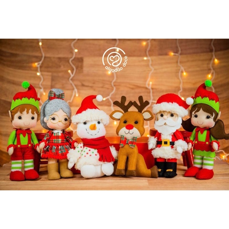 6 Bonecos de natal artesanais em feltro papai noel boneco de neve rena ...