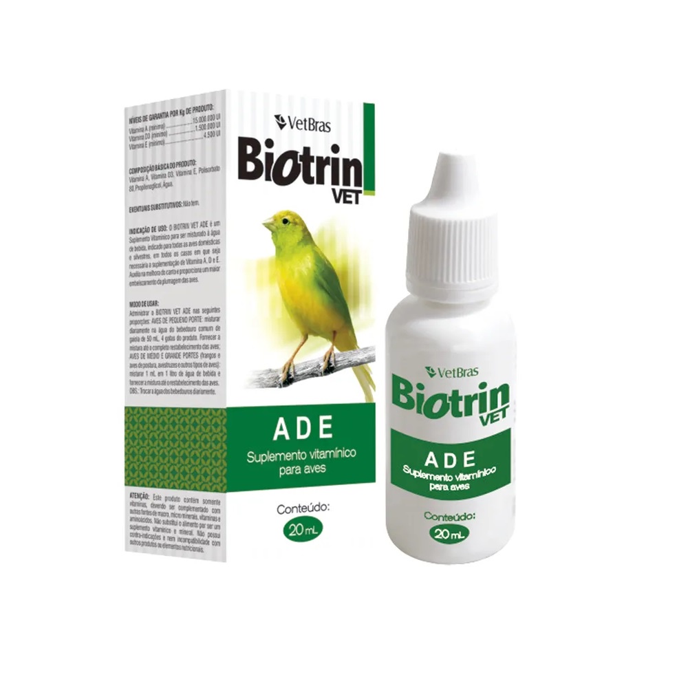 Biotrin Vet Ade 20ml para Pássaros Vetbras | Shopee Brasil