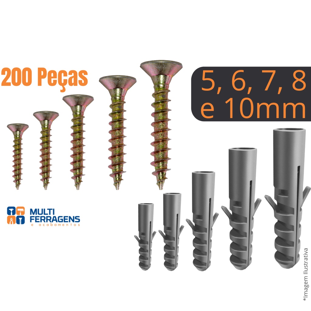 Kit Bucha Com Parafuso Vários Tamanhos 5 6 7 8 10 Parede