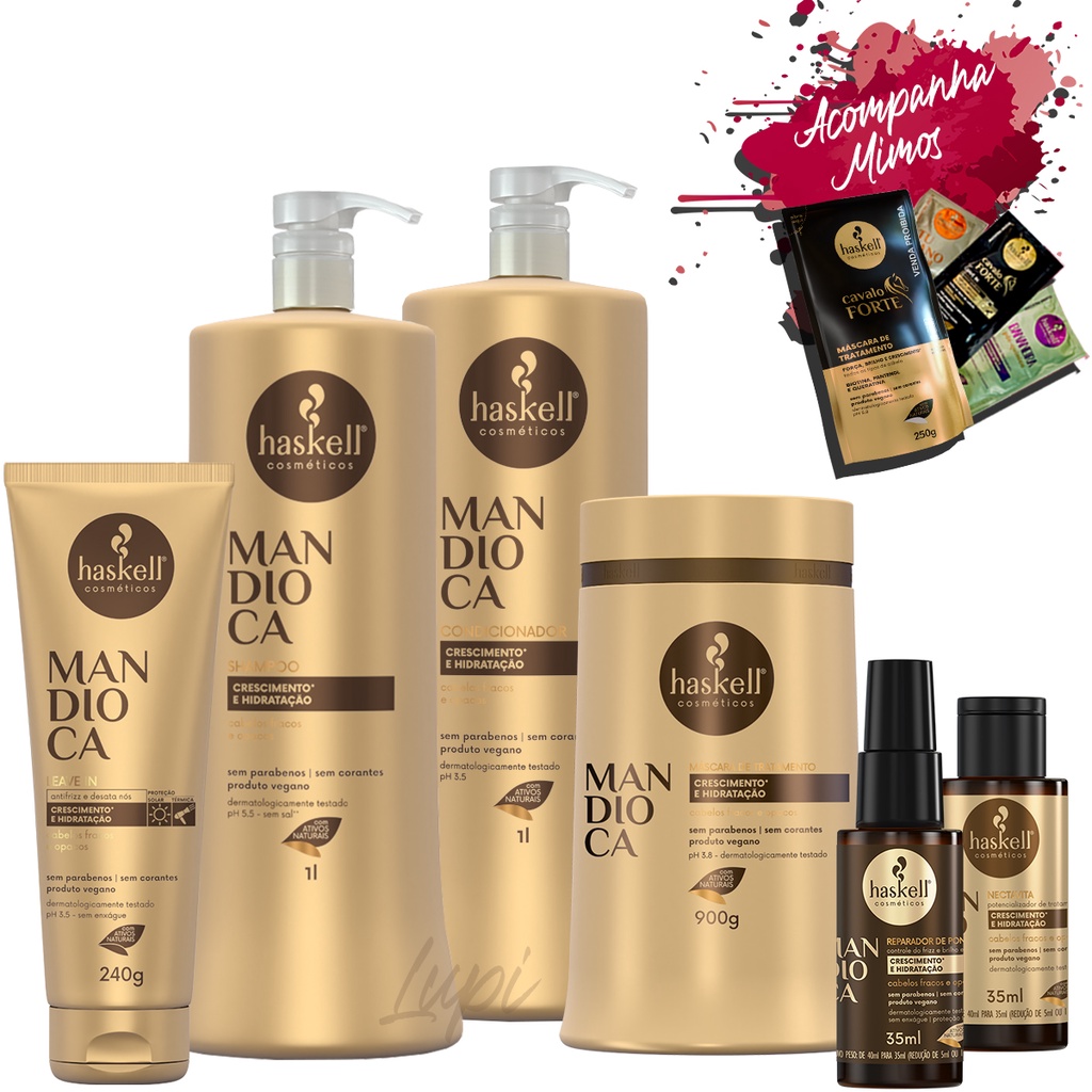 Kit Haskell Mandioca Sh Cond 1l Masc 900g Leave Nect Reparador | Shopee Brasil