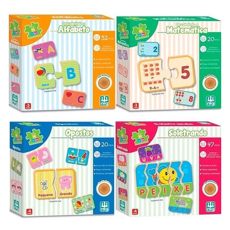 Kit C/ 4 Jogos Educativos e Pedagogicos Em Madeira - Alfabeto - Matematica - Opostos ...