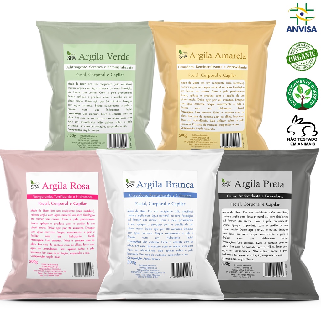 Skin Care Argila Para Todos Os Tipos De Pele - 5 Cores - 500g | Shopee ...