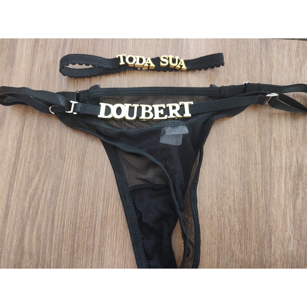 Kit Sexy Calcinha E Gargantilha Personalizada Com Nome Frase 10