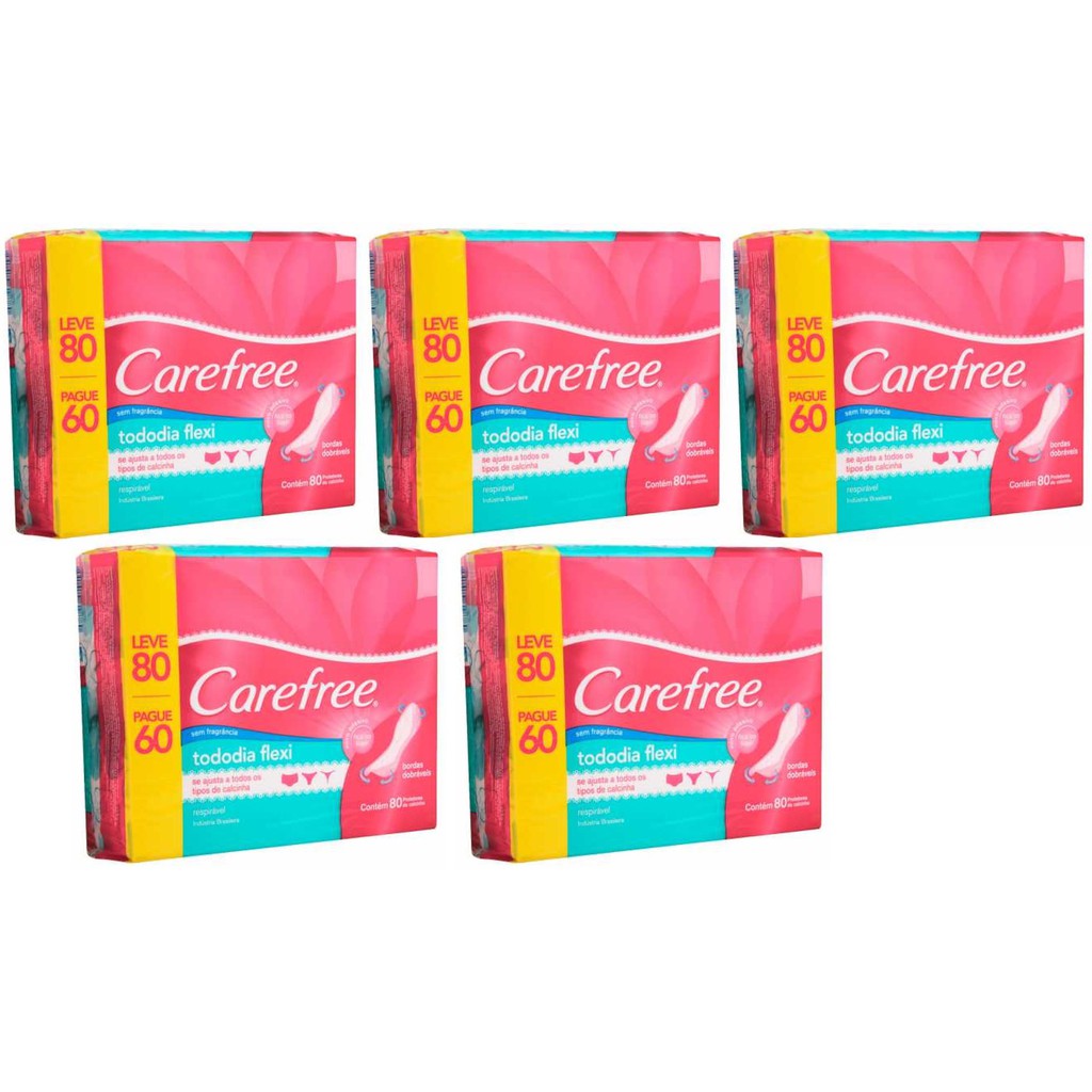 Kit Com 5 Absorvente Carefree Flex S Perf L80 P60 | Shopee Brasil